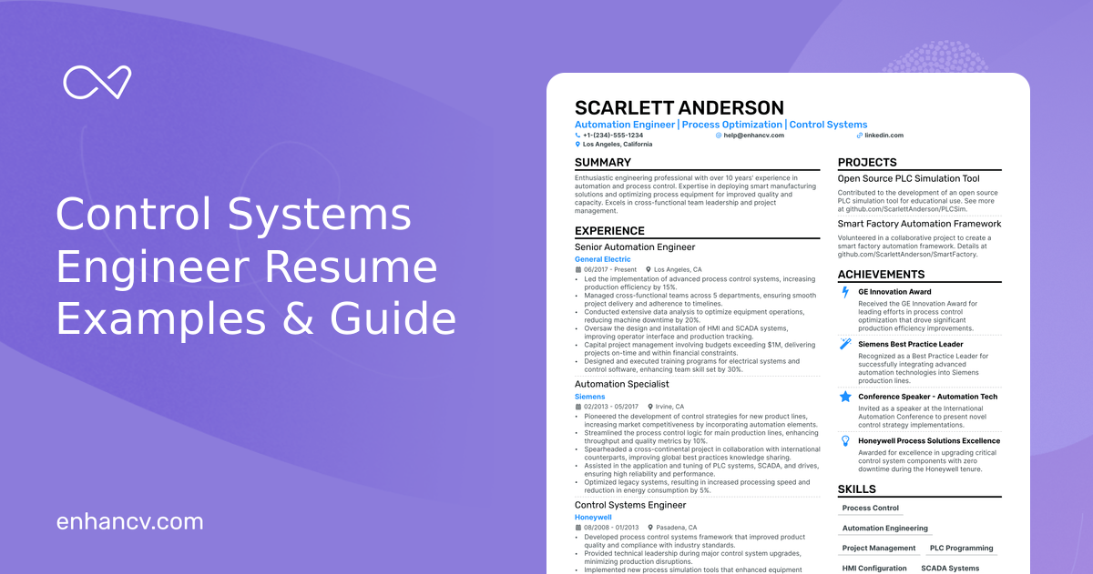 10 Control Systems Engineer Resume Examples & Guide for 2024