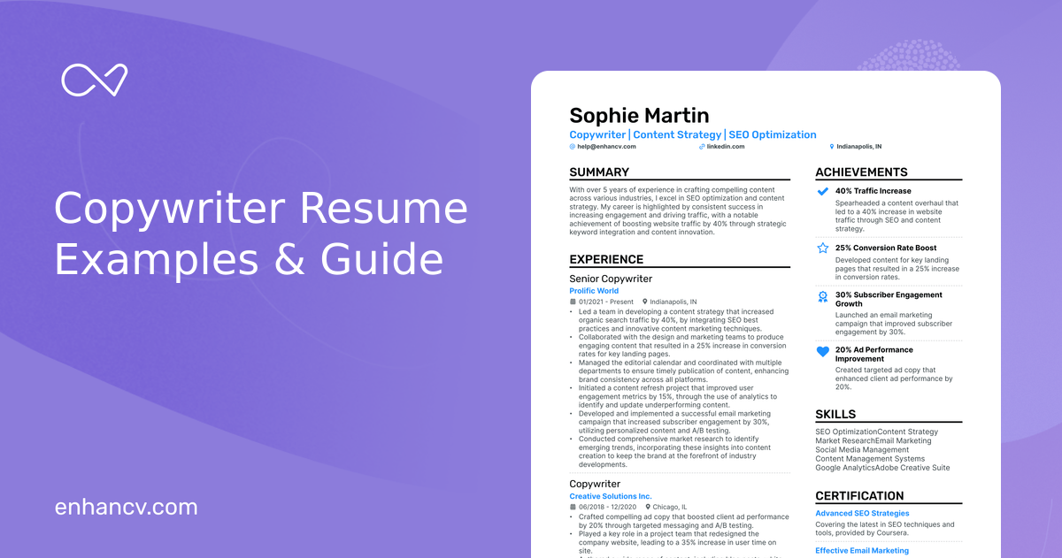 8 Copywriter Resume Examples & Guide for 2024