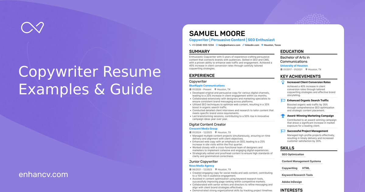 22 Copywriter Resume Examples & Guide for 2026