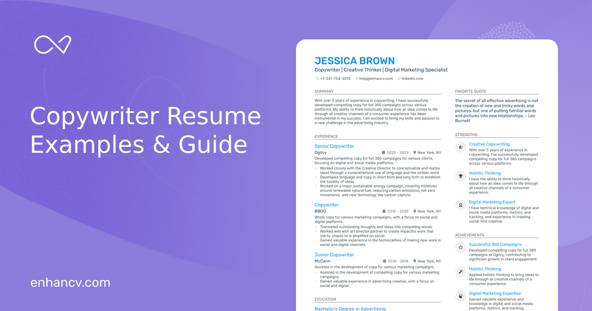 8 Copywriter Resume Examples & Guide for 2024