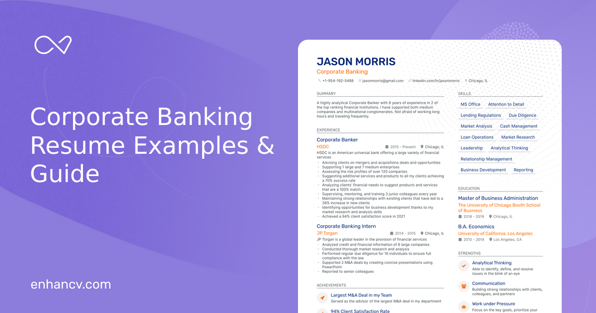 5 Corporate Banking Resume Examples & Guide for 2024