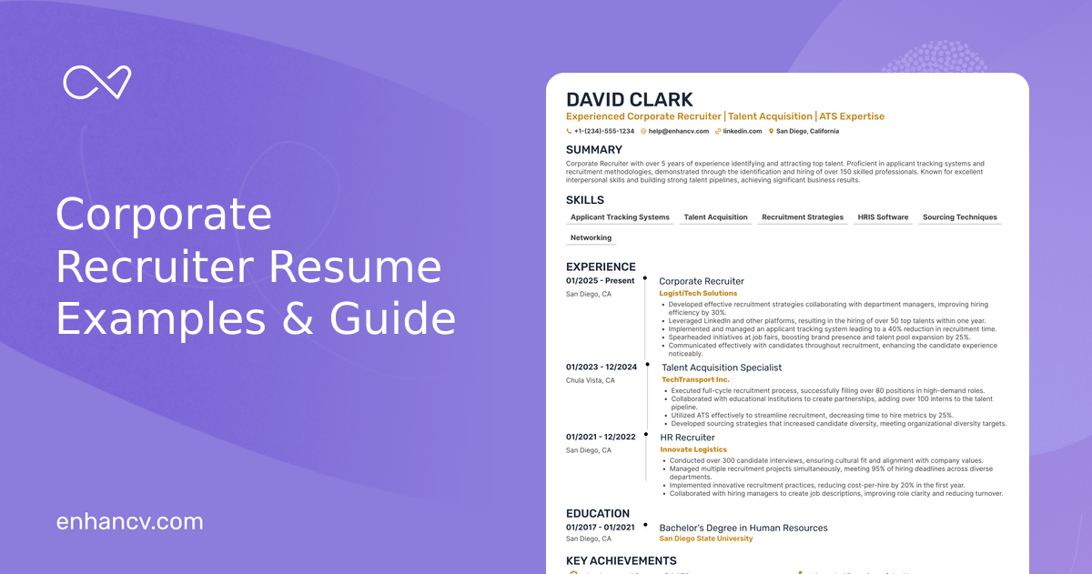 10 Corporate Recruiter Resume Examples & Guide for 2026