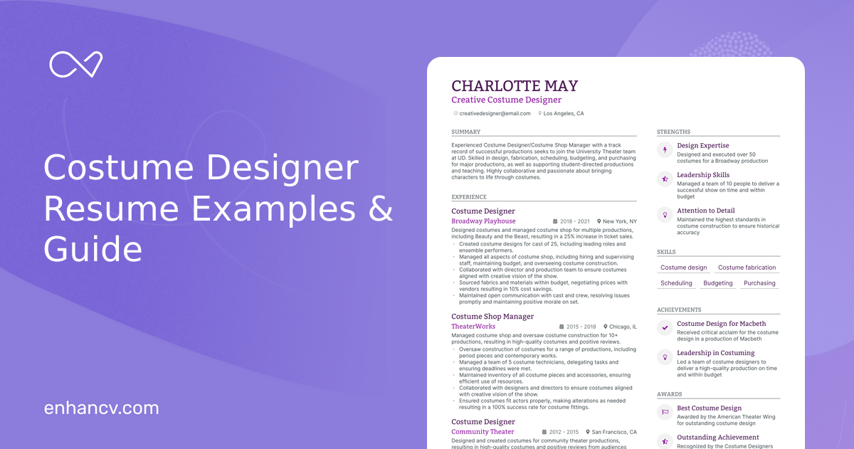 5 Costume Designer Resume Examples & Guide for 2024