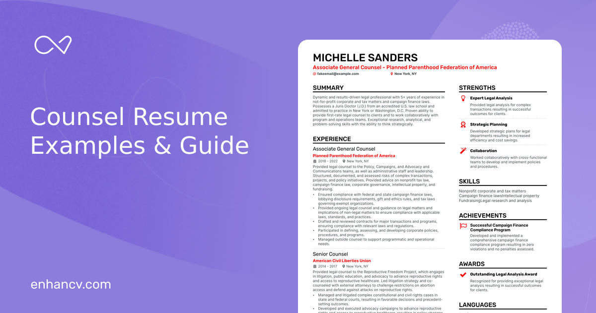 5 Counsel Resume Examples & Guide for 2024