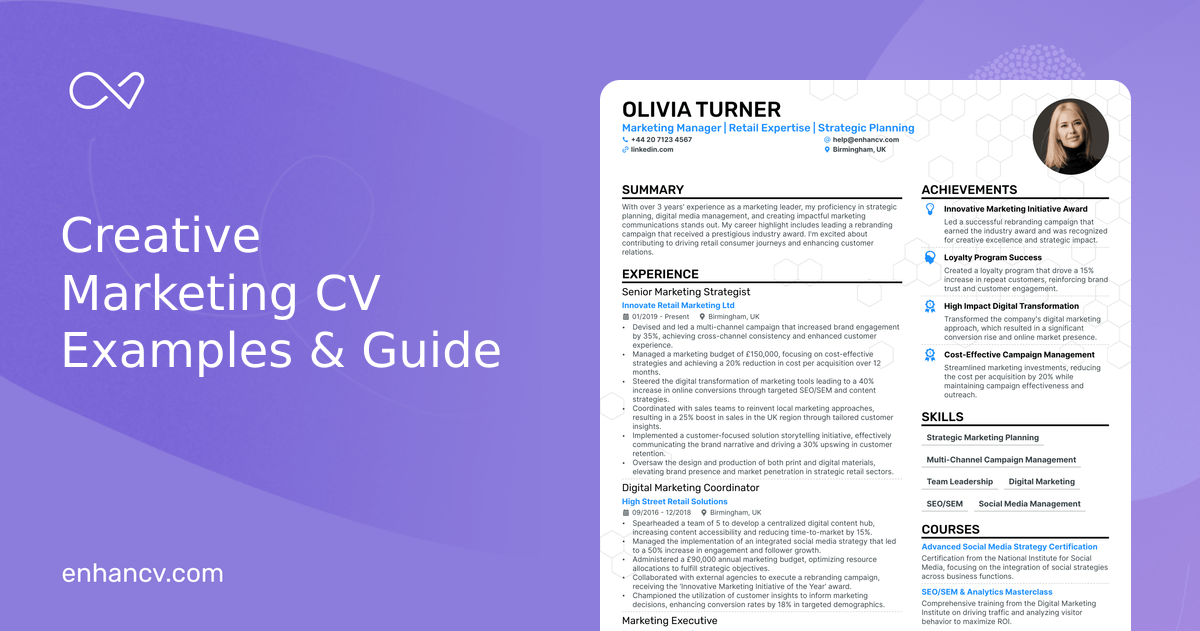 Creative Marketing CV Examples & Guide for 2026