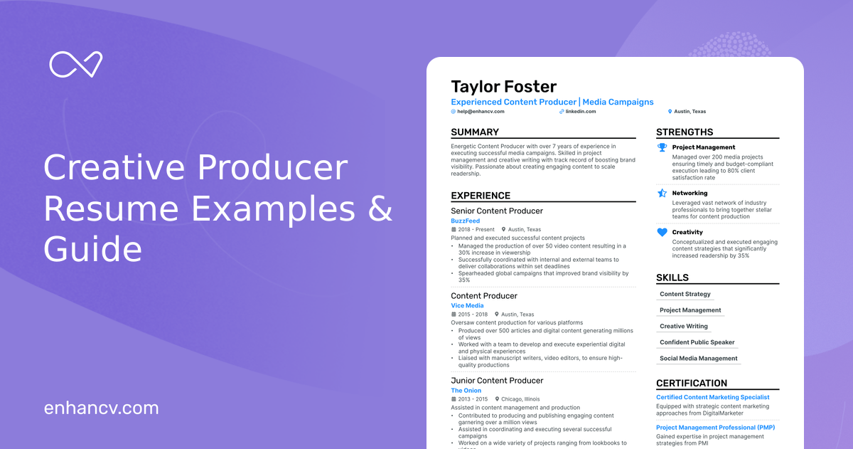 10 Creative Producer Resume Examples & Guide for 2024