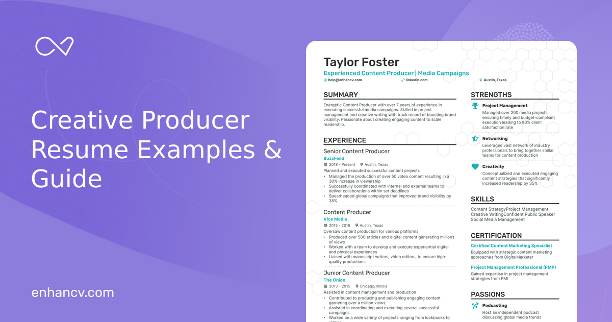 5 Creative Producer Resume Examples & Guide for 2024