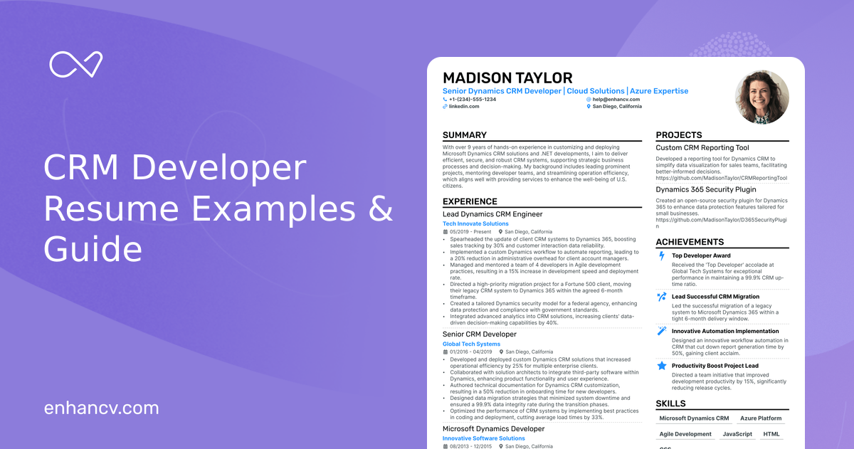 10 CRM Developer Resume Examples & Guide for 2024