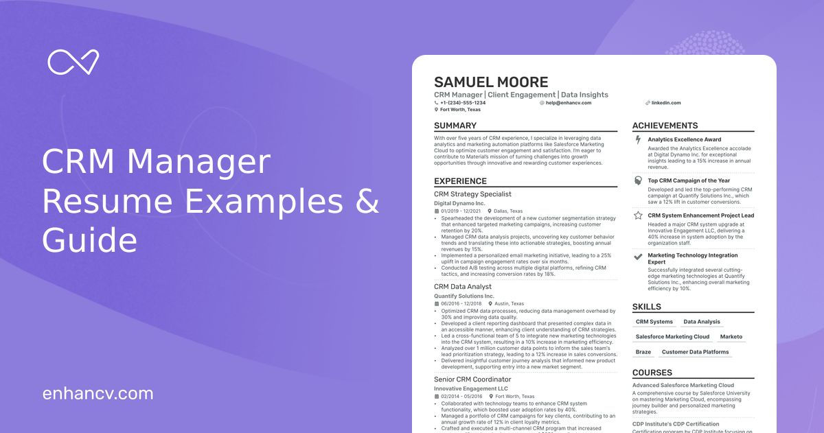 10 CRM Manager Resume Examples & Guide for 2024