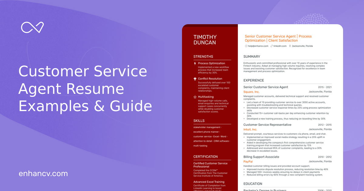 5 Customer Service Agent Resume Examples & Guide for 2024