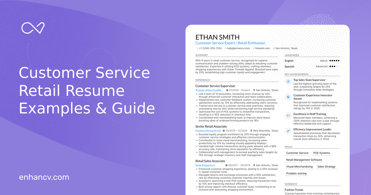 15 Customer Service Retail Resume Examples - March 2026