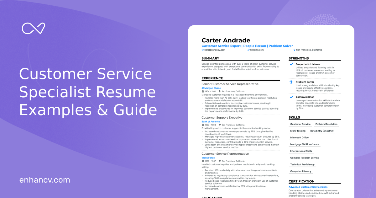 10 Customer Service Specialist Resume Examples & Guide for 2024