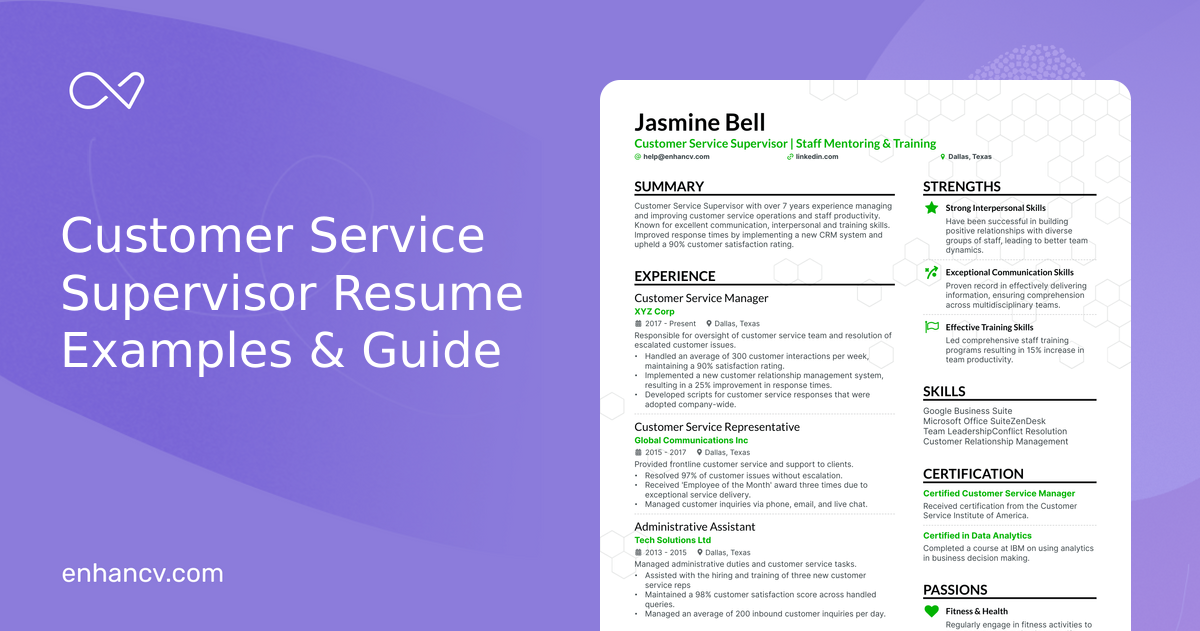 5 Customer Service Supervisor Resume Examples & Guide for 2024