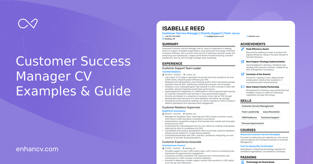 Customer Success Manager CV Examples & Guide for 2026