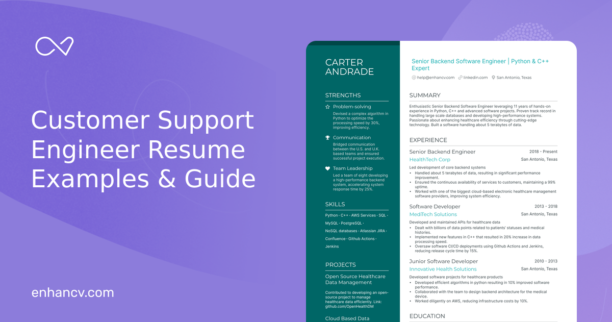 10 Customer Support Engineer Resume Examples & Guide for 2024