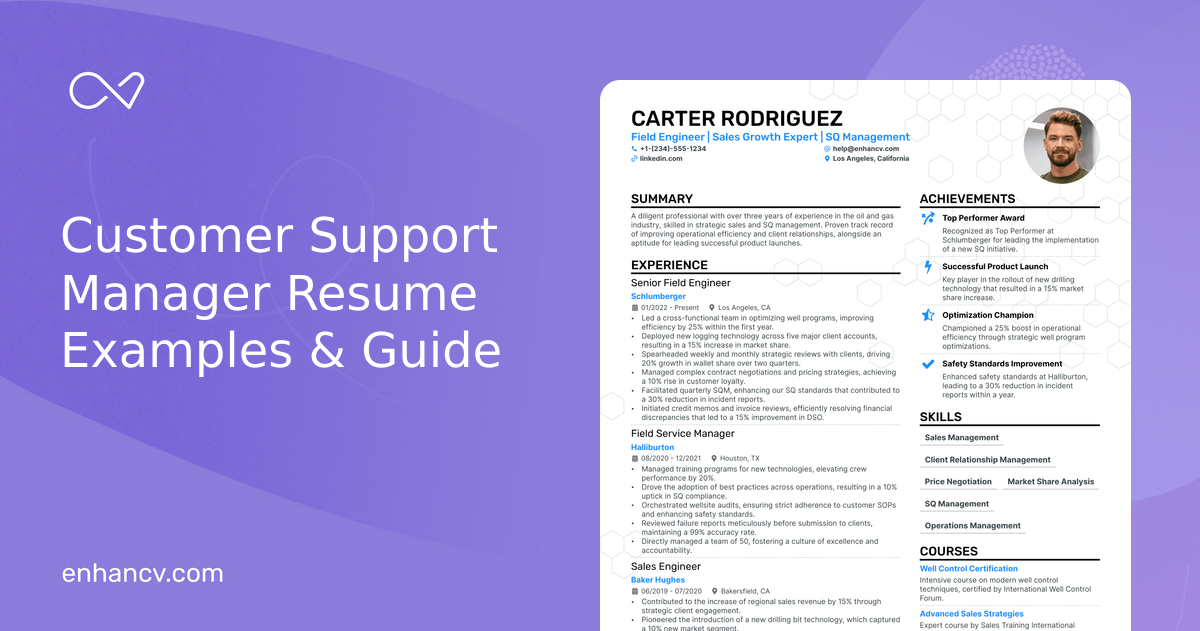 5 Customer Support Manager Resume Examples & Guide for 2024