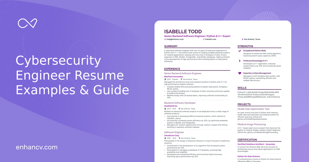 5 Cybersecurity Engineer Resume Examples & Guide for 2024