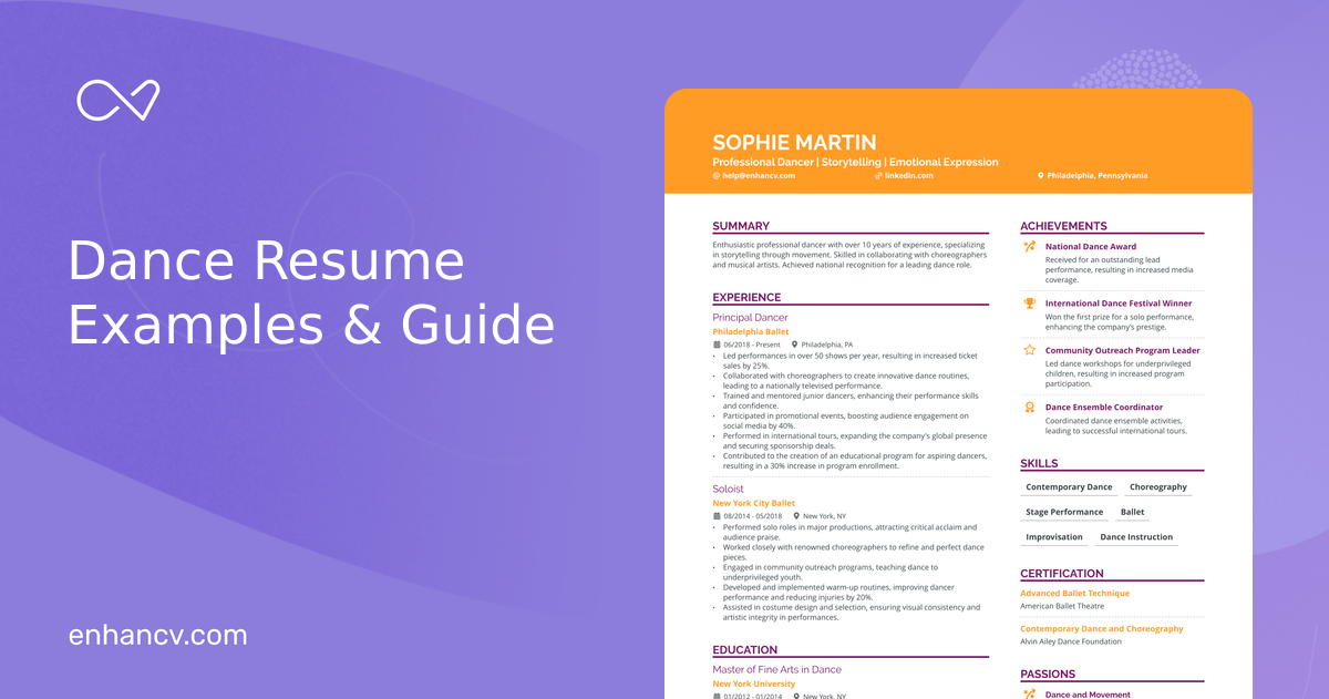 5 Dance Resume Examples & Guide for 2024