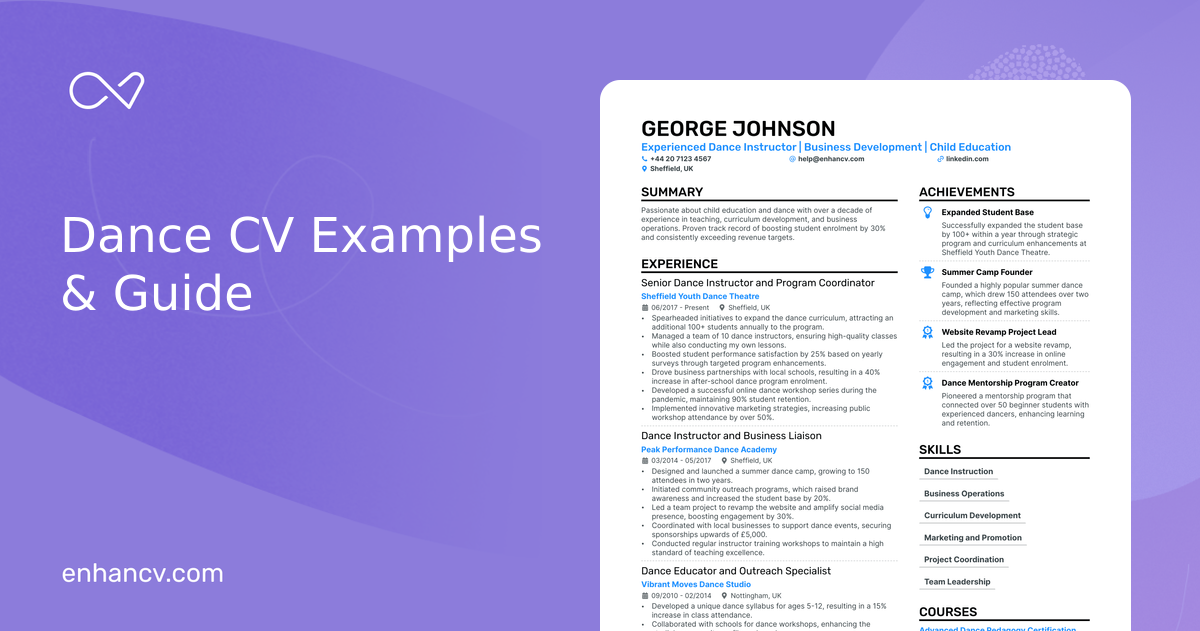 Dance CV Examples & Guide for 2026