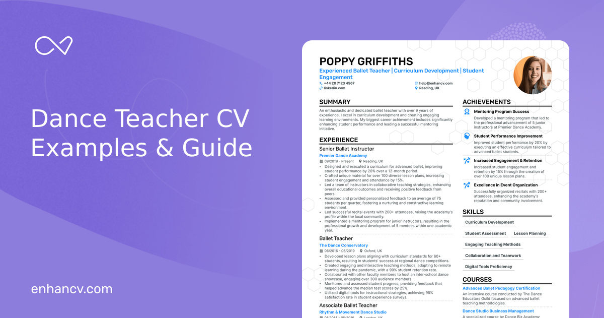 Dance Teacher CV Examples & Guide for 2026