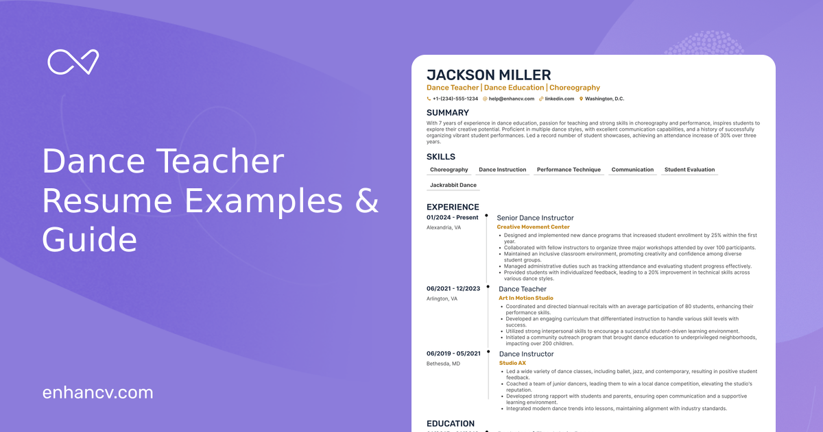 18 Dance Teacher Resume Examples, Templates & Guide for 2026