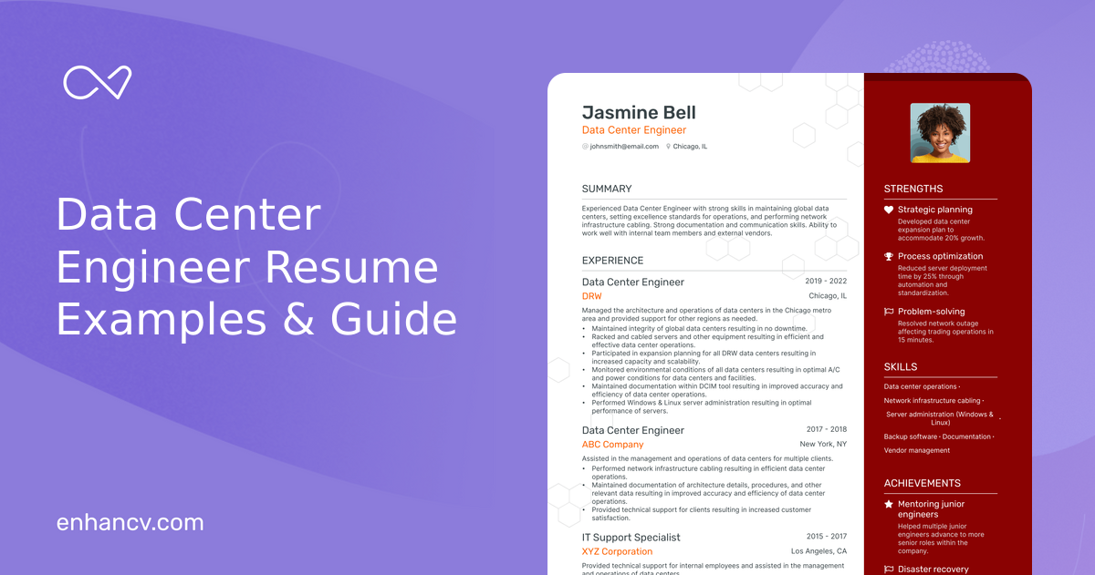5 Data Center Engineer Resume Examples & Guide for 2024