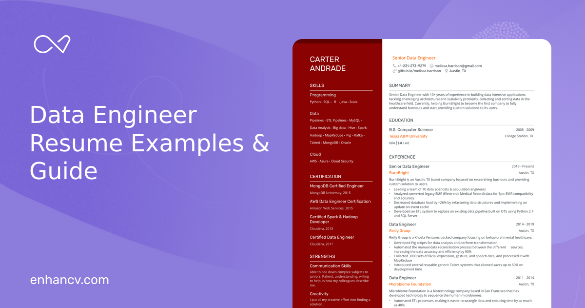 21 Data Engineer Resume Examples & Guide for 2024