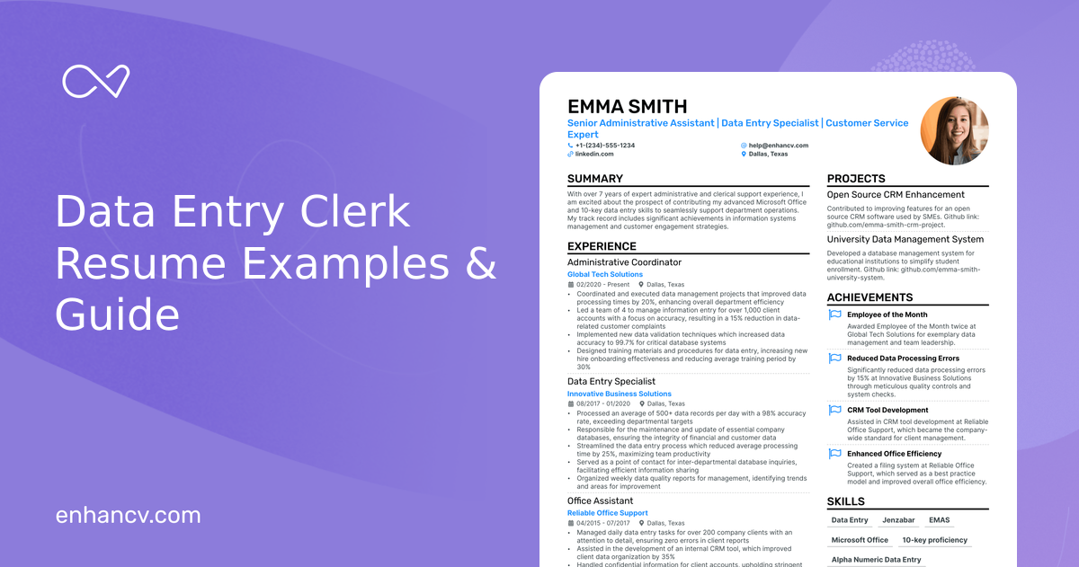 5 Data Entry Clerk Resume Examples & Guide for 2024
