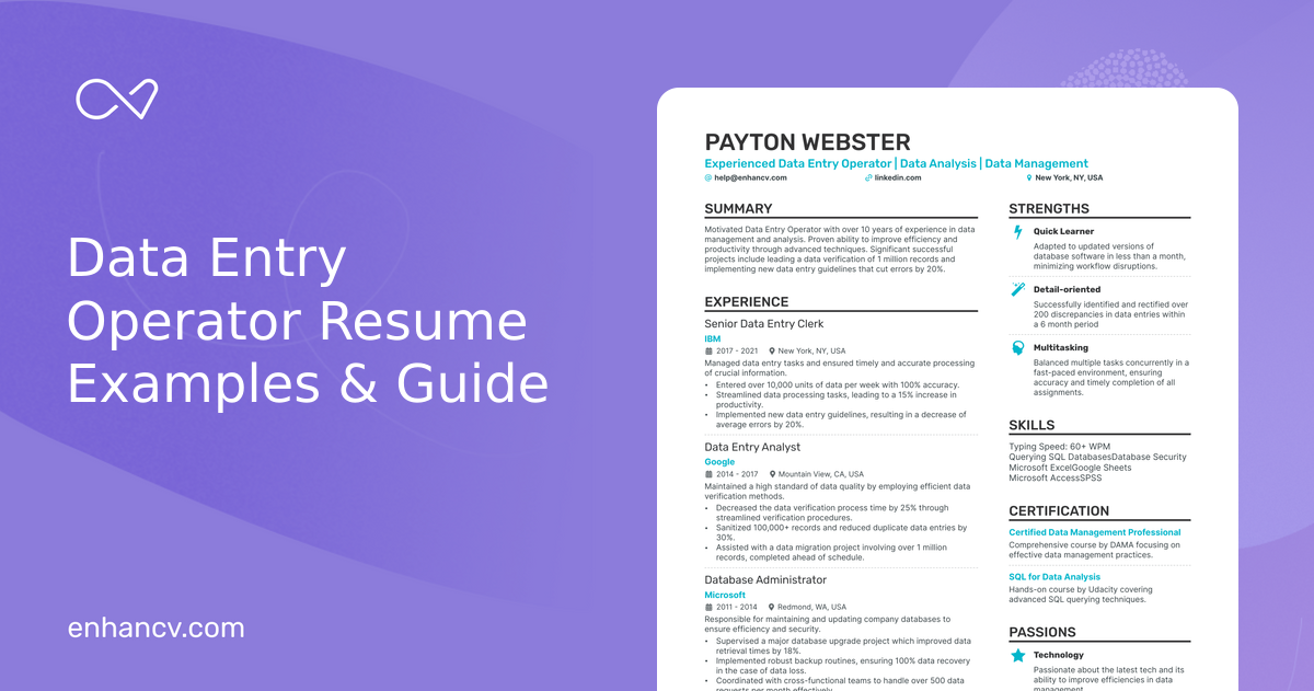 5 Data Entry Operator Resume Examples & Guide for 2024