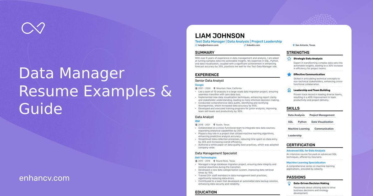 3 Data Manager Resume Examples & Guide for 2026