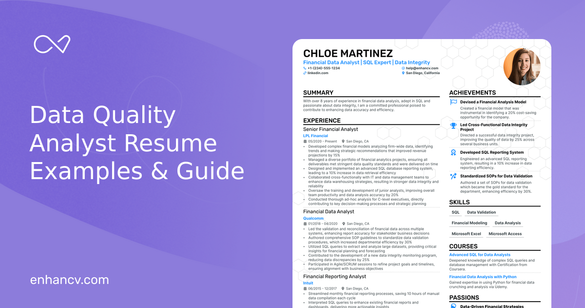 5 Data Quality Analyst Resume Examples & Guide for 2024