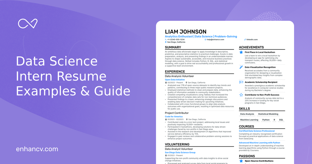 10 Data Science Intern Resume Examples & Guide for 2024