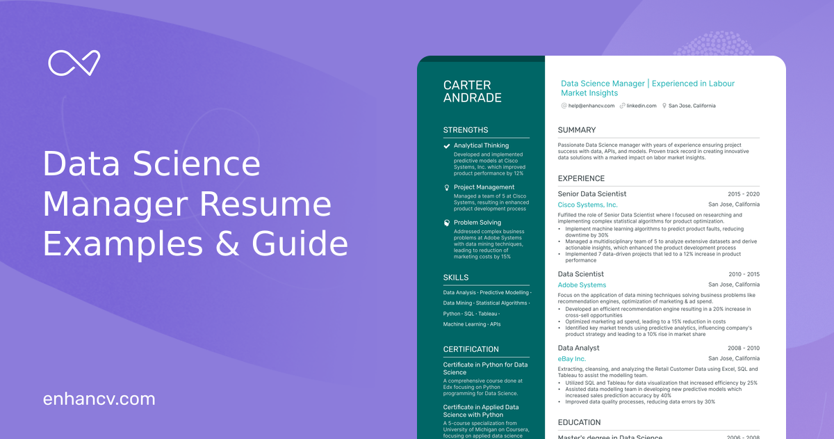 10 Data Science Manager Resume Examples & Guide for 2024
