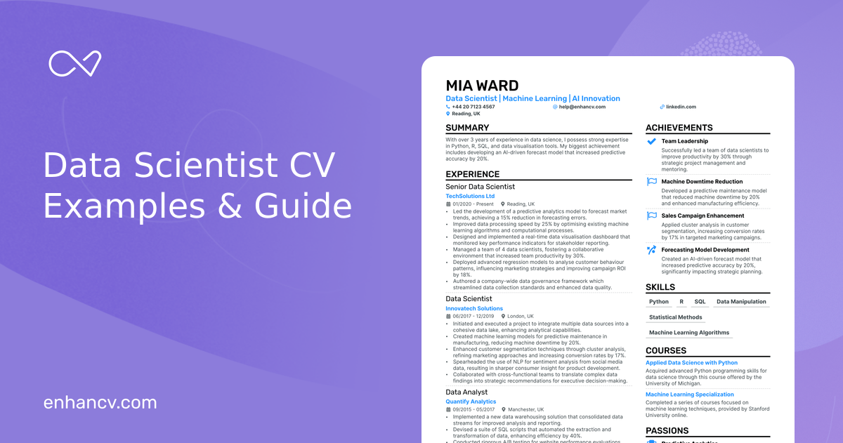 Data Scientist CV Examples & Guide for 2025