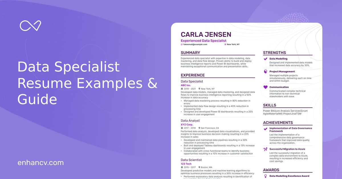 5 Data Specialist Resume Examples & Guide for 2024