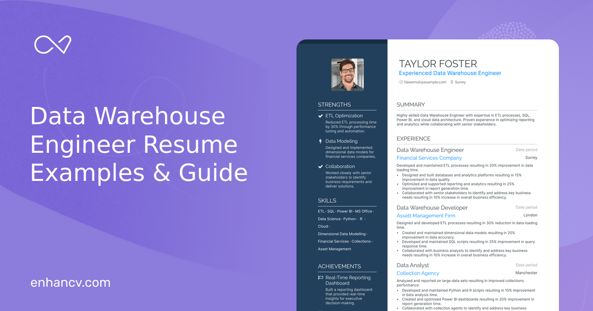 5 Data Warehouse Engineer Resume Examples & Guide for 2024