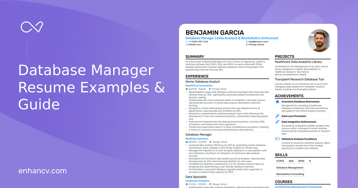 10 Database Manager Resume Examples & Guide for 2024