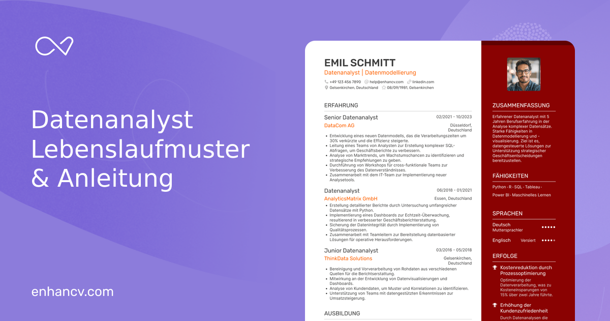 Lebenslauf Muster und Beispiele für Datenanalyst 2026
