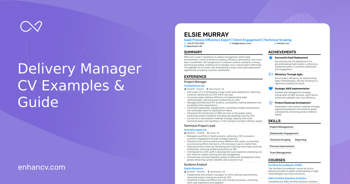 Delivery Manager CV Examples & Guide for 2026