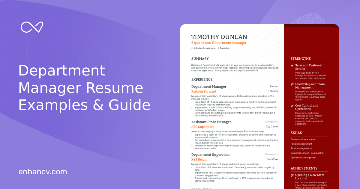 5 Department Manager Resume Examples & Guide for 2024