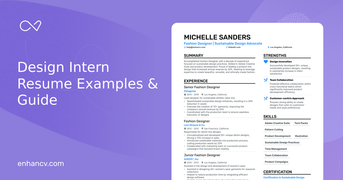 10 Design Intern Resume Examples & Guide for 2024