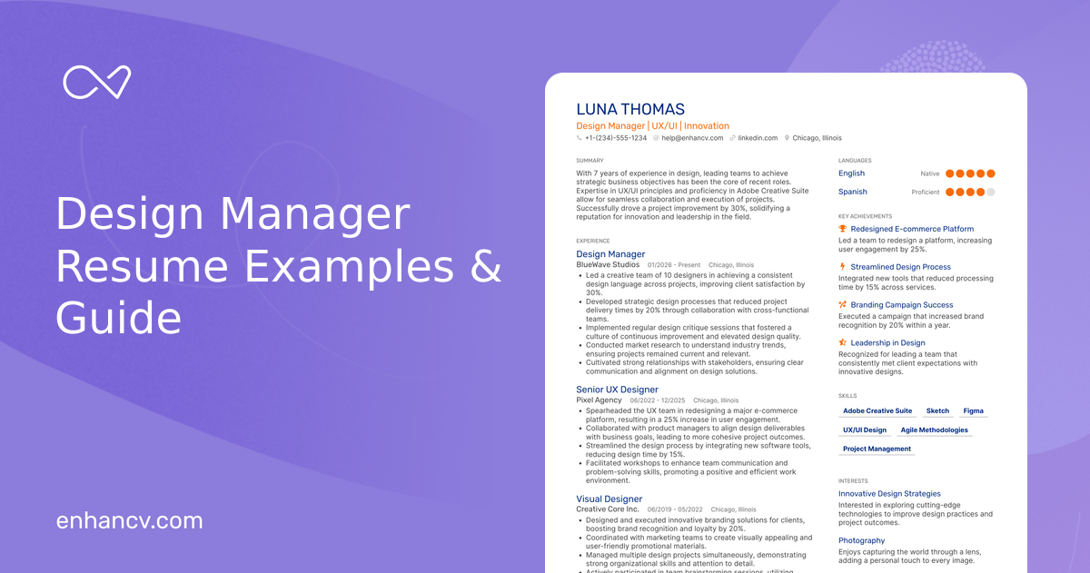10 Design Manager Resume Examples & Guide for 2026