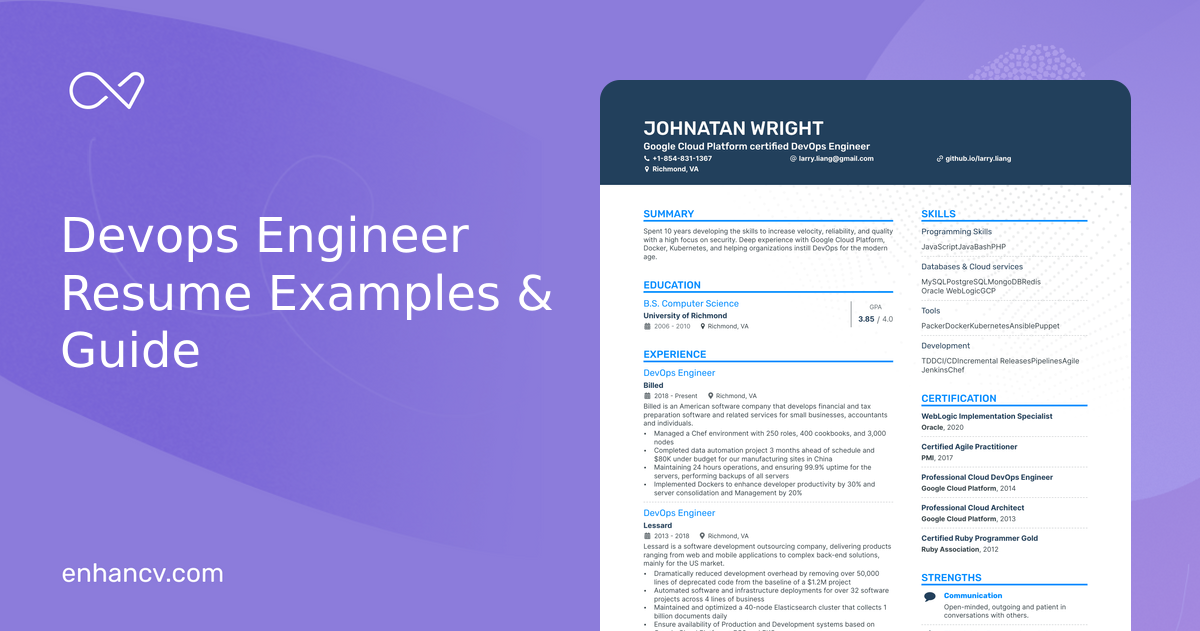6 Devops Engineer Resume Examples & Guide for 2024