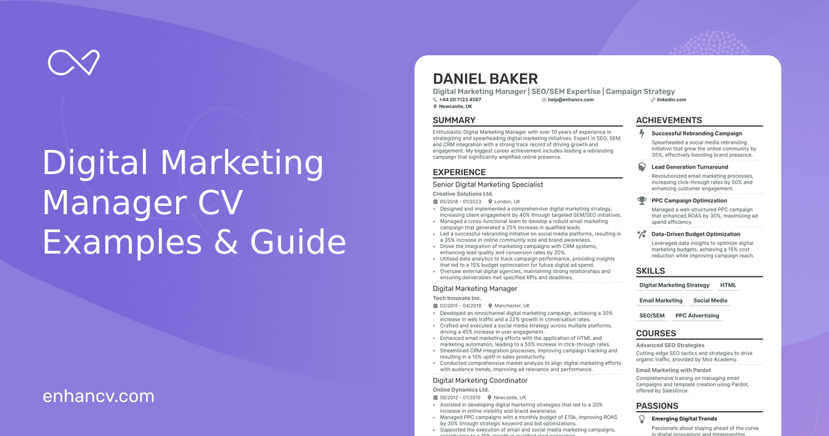 Digital Marketing Manager CV Examples & Guide for 2024