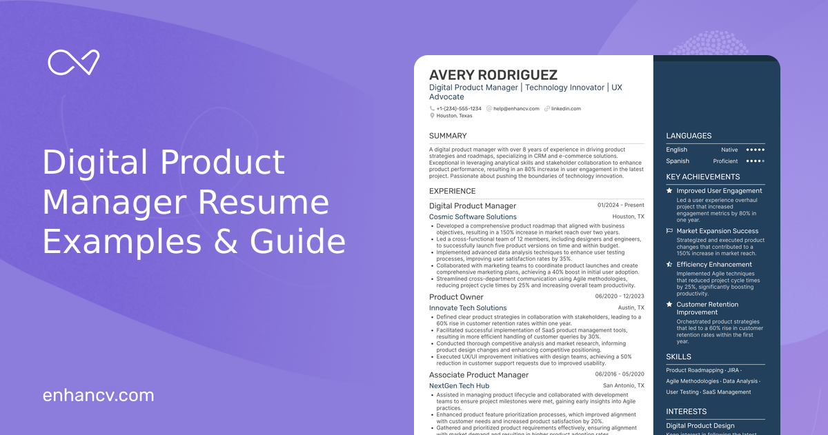 10 Digital Product Manager Resume Examples & Guide for 2026