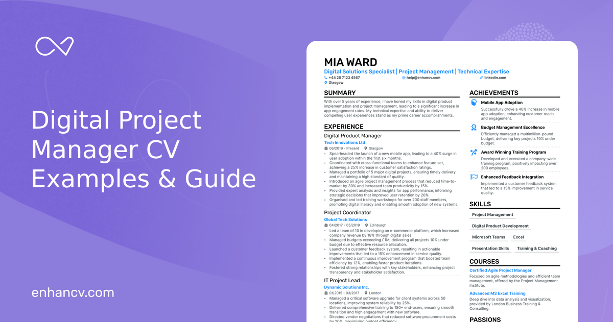 Digital Project Manager CV Examples & Guide for 2026