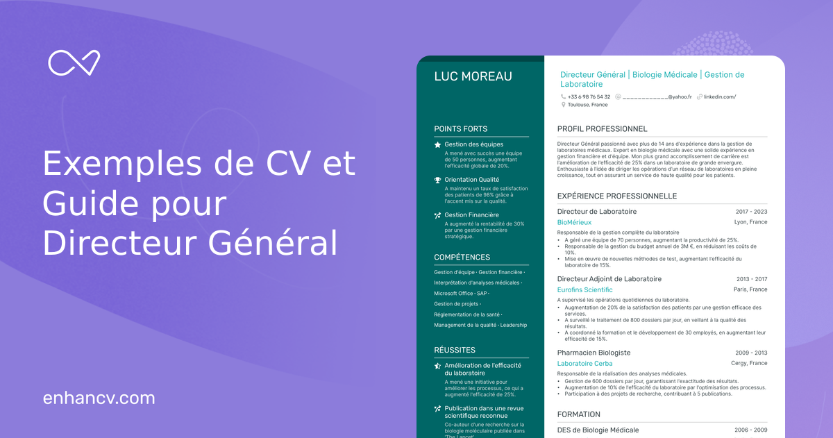 Exemples de CV pour Directeur Général pour 2024.