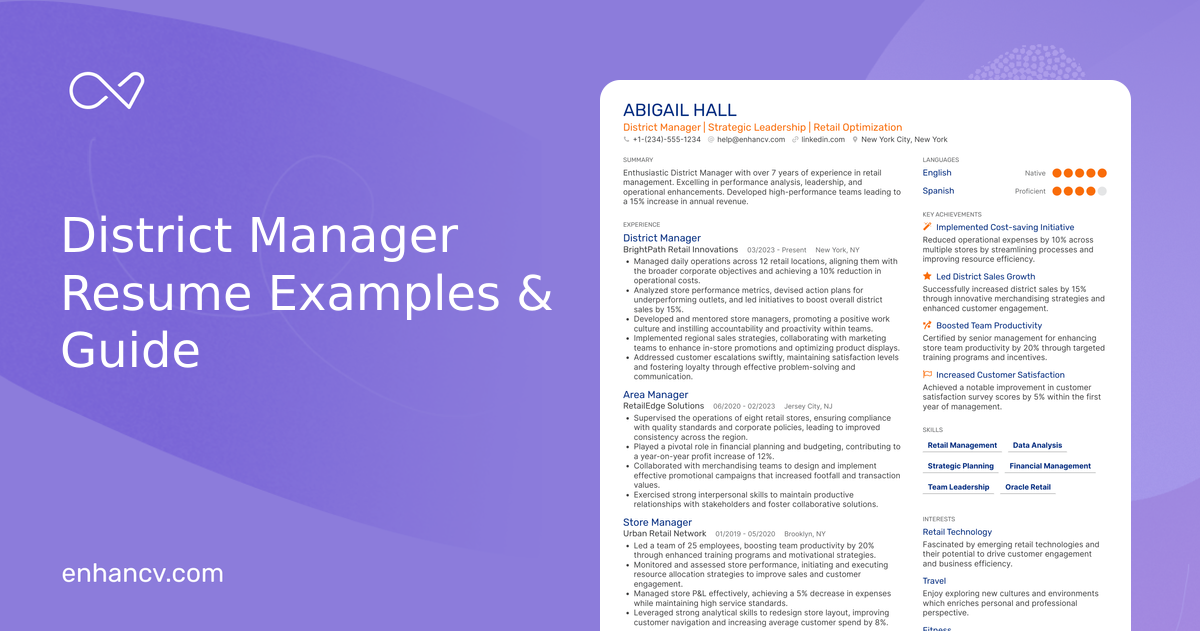 10 District Manager Resume Examples & Guide for 2026
