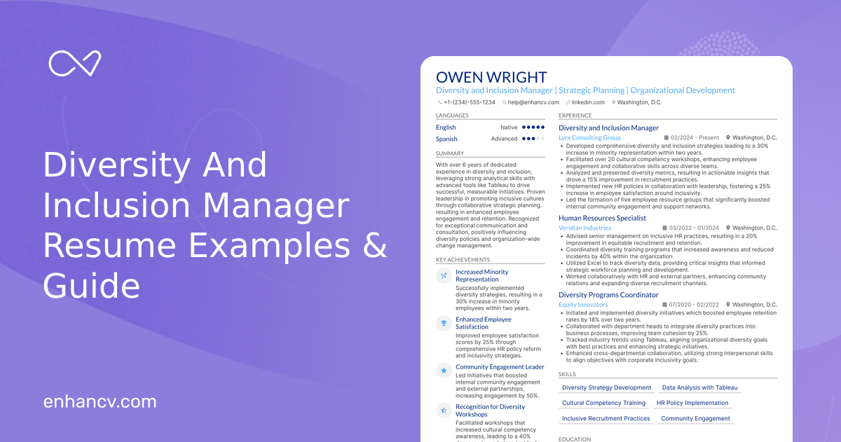 7 Diversity And Inclusion Manager Resume Examples & Guide for 2026