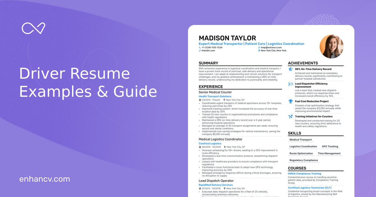 4 Driver Resume Examples & Guide for 2024